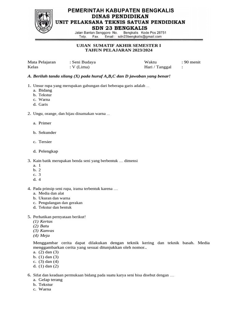 Sas Seni Budaya Kelas 5 Semester 1 Nurainun | PDF