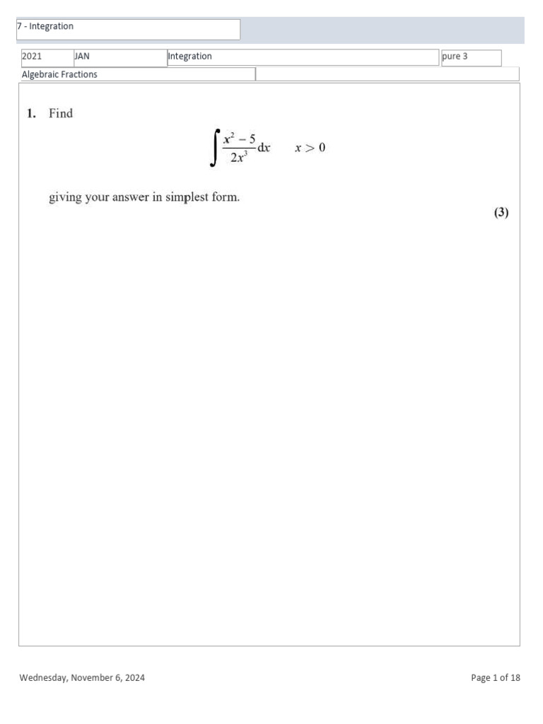 ch7 Edexcel Math p3 Worksheet | PDF | Integral | Complex Analysis