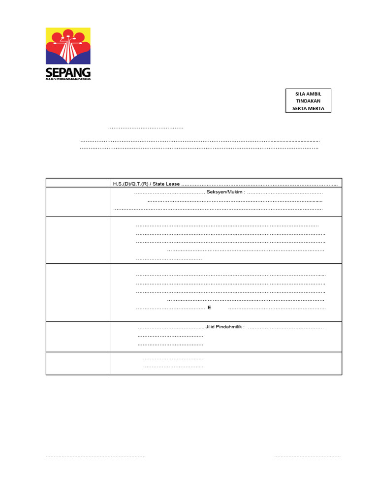 Borang Majlis Pembandaran Sepang | PDF