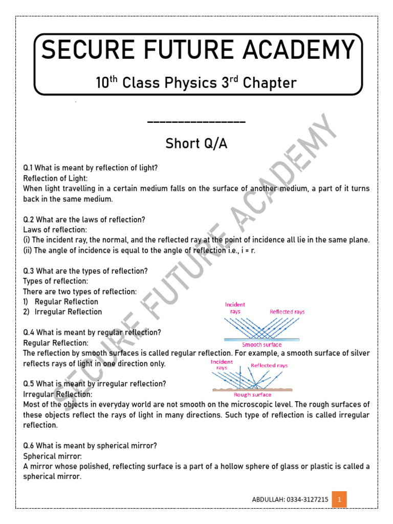 Phy Chap 3 Pending | PDF | Mirror | Optics