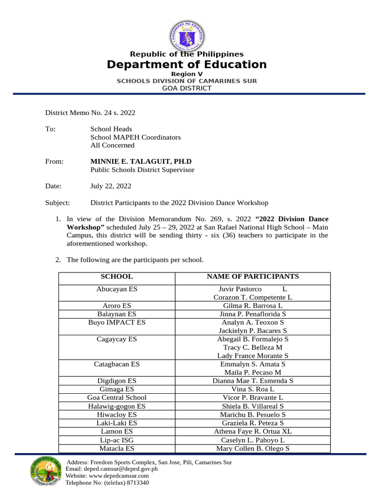 District Memo Dance Workshop | PDF