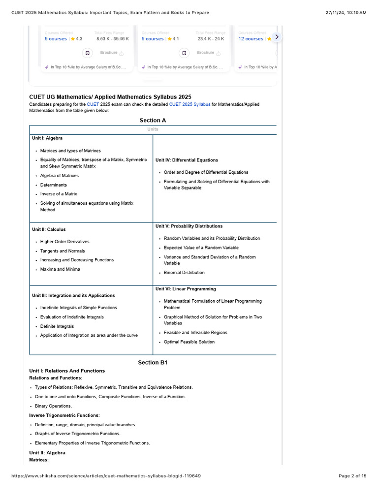 CUET 2025 Mathematics Syllabus: Important Topics, Exam Pattern and ...