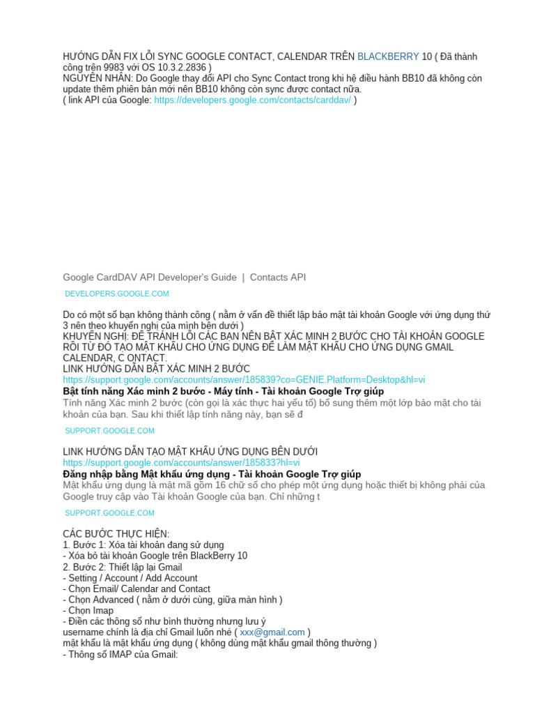 HƯỚNG DẪN FIX LỖI SYNC GOOGLE CONTACT BLACKBERRY | PDF