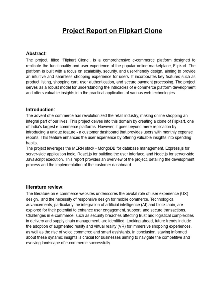 Flipkart Clone Project Report | PDF | E Commerce | Augmented Reality