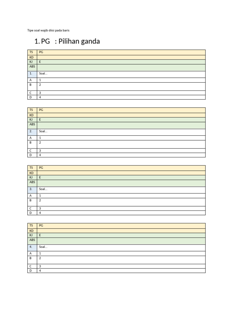 format-input-soal-PAS 1 NON MIPA-2024 | PDF