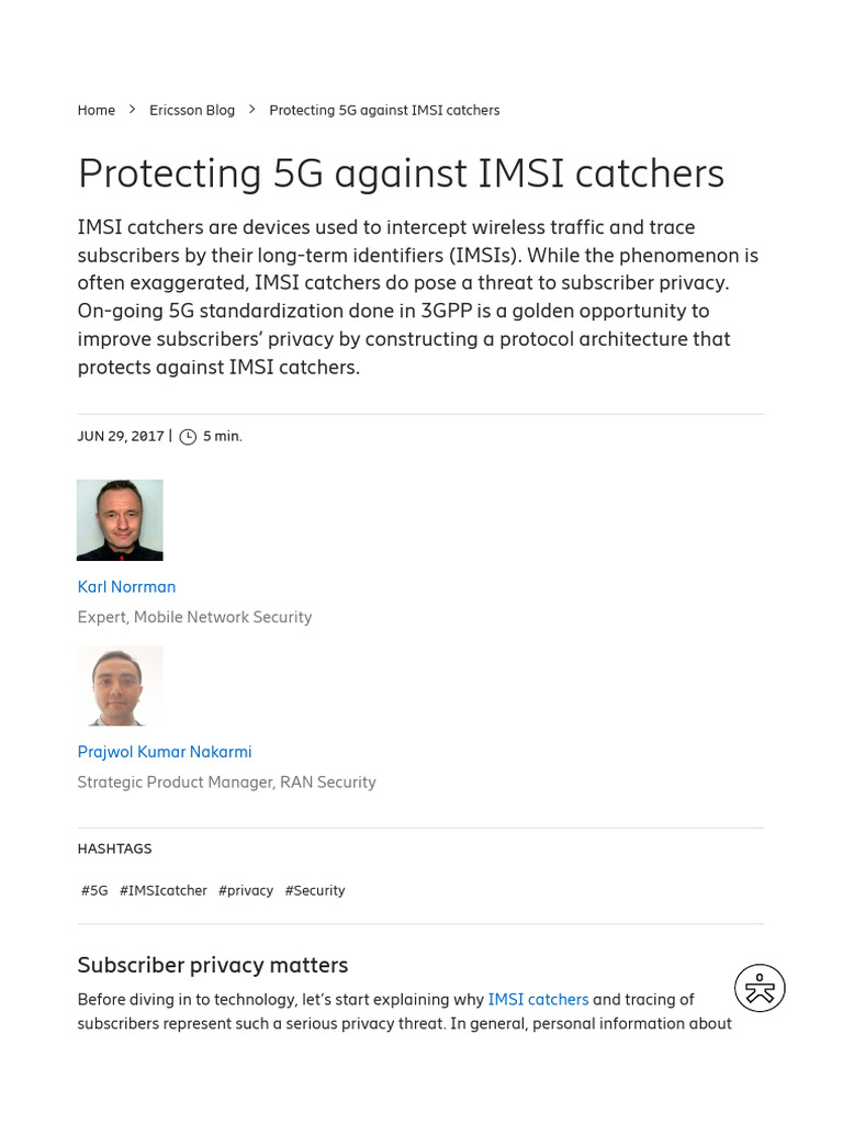 Protecting 5G Against IMSI Catchers - Ericsson | PDF | Public Key ...