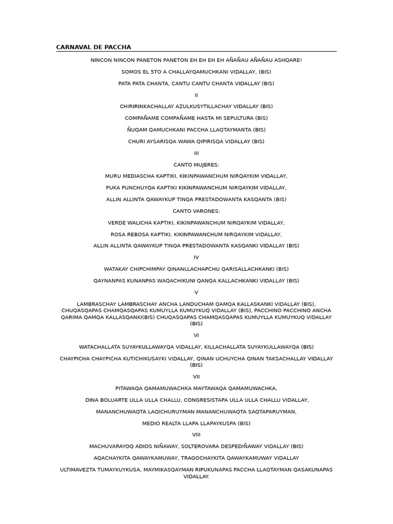 Carnaval de Paccha 5to A | PDF