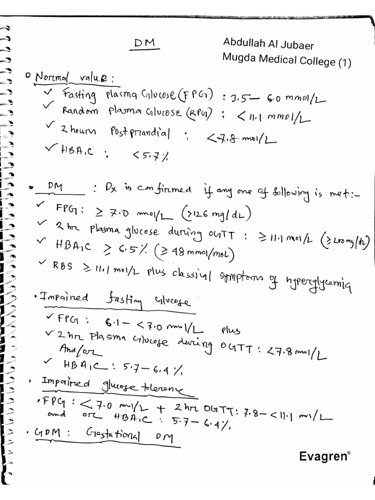 Diabetes Mellitus Notes | PDF