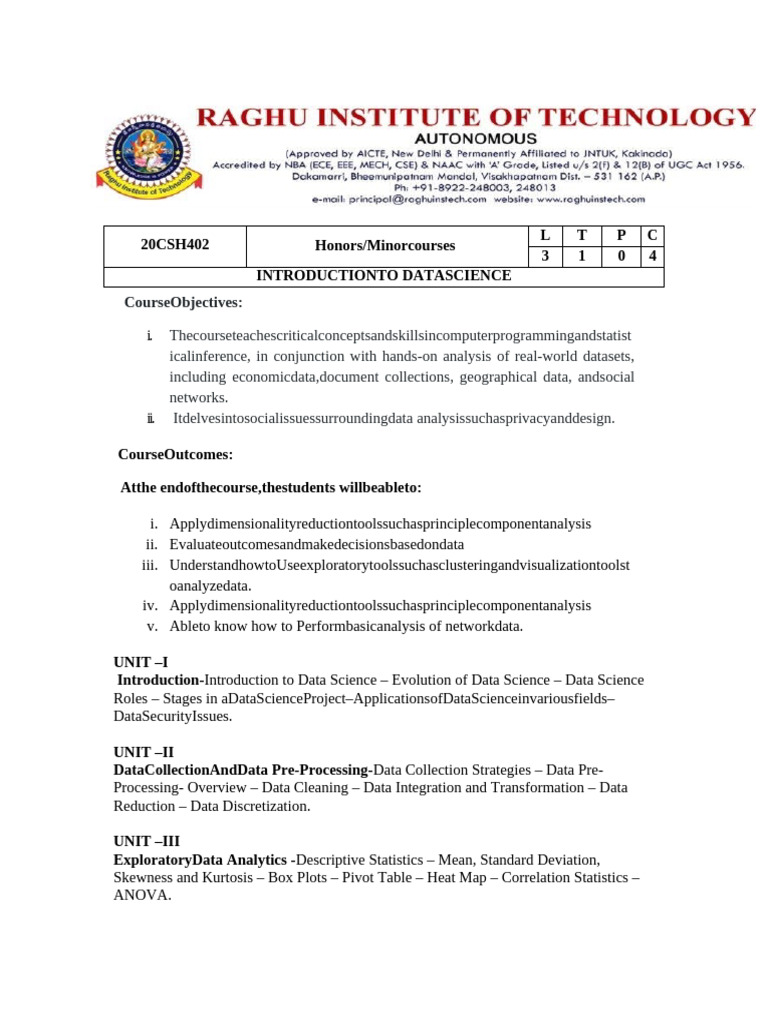 Introduction To Data Science Syllabus | PDF | Regression Analysis | Errors And Residuals