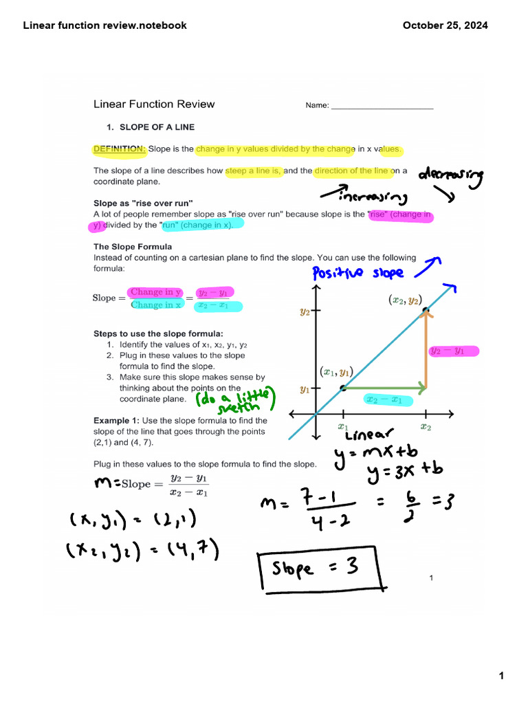 Linear Funtions Review | PDF