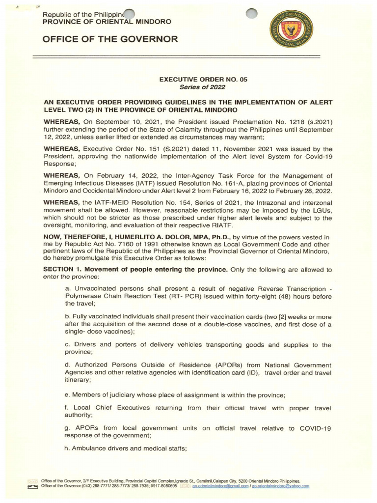 EXECUTIVE ORDER NO. 05 Series of 2022 | PDF