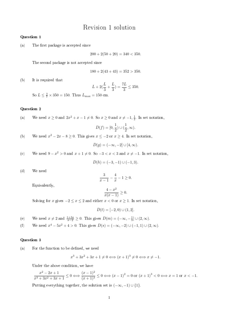 Revision 1 Solution | PDF | Inequality (Mathematics) | Mathematical Concepts