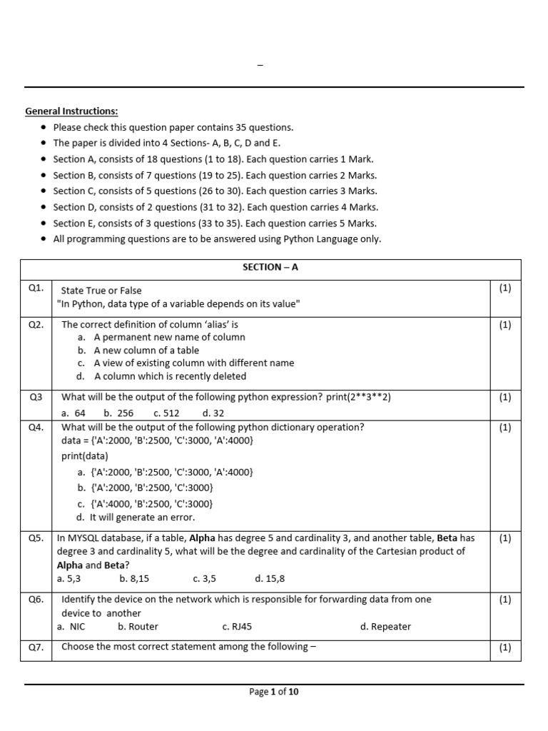 Class XII Computer Science Pre Board II | PDF | World Wide Web ...