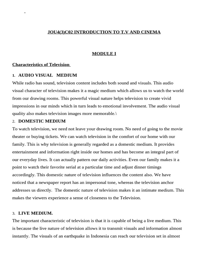 Introduction To TV and Cinema Notes | PDF | Satellite Television ...