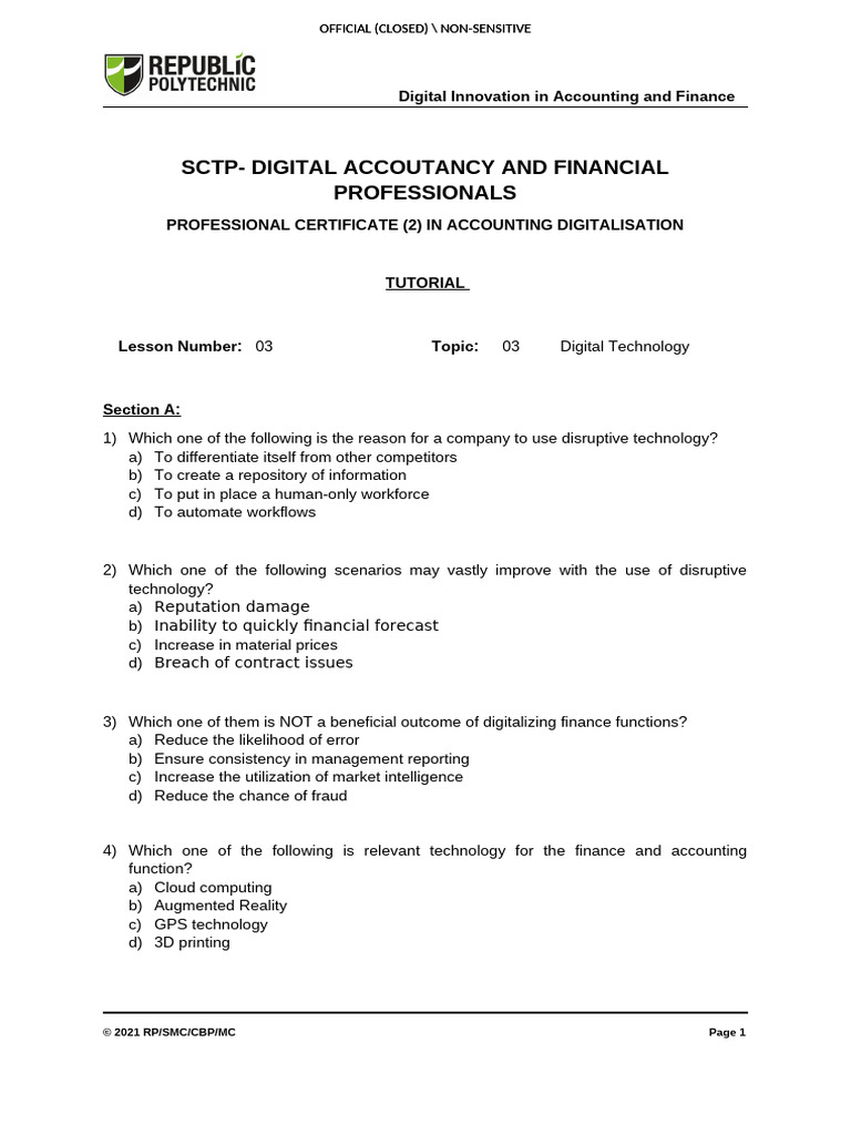 AY2024 SCTP DIAF L03 Tutorial | PDF | Accounting | Computing