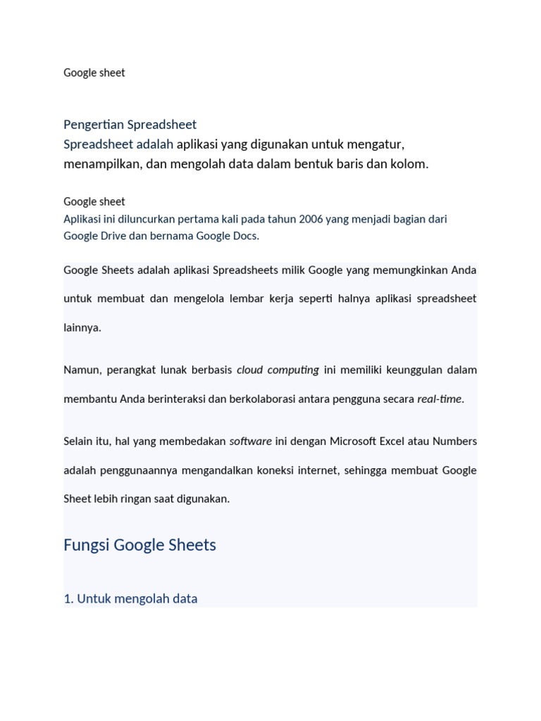 Materi Kls 6 Google Sheet | PDF