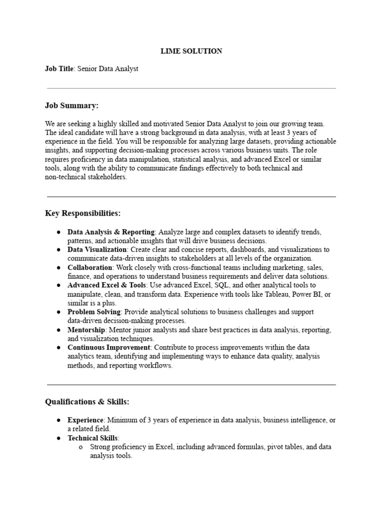 Senior Data Analyst | PDF | Data Analysis | Data