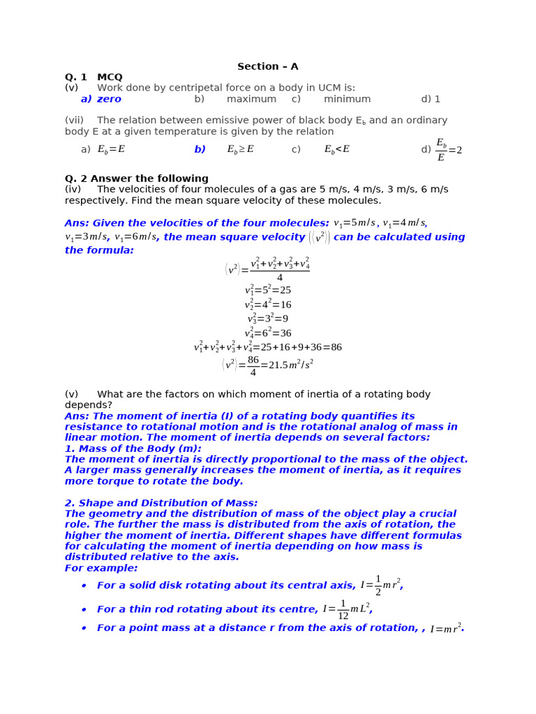Changes 12 T1 Physics 2024-25 Model Answer (1 | PDF | Physics