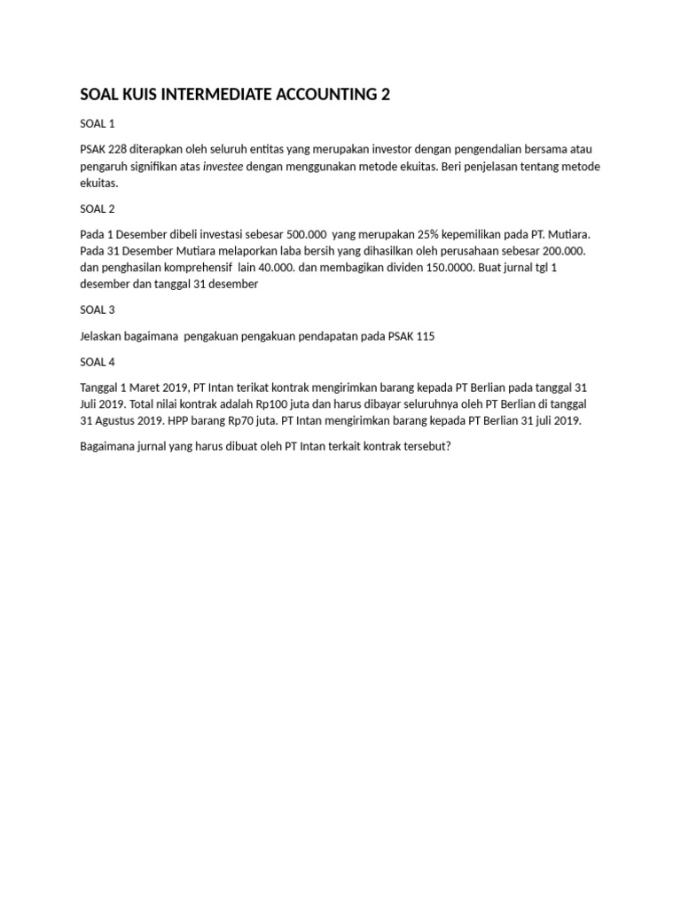Soal Kuis Intermediate Accounting 2 | PDF