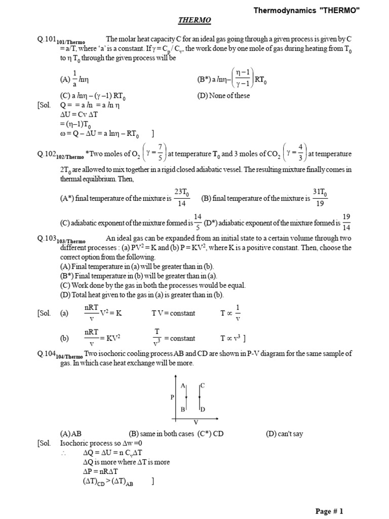 Thermo - (101 To 150) With Answers | PDF | Gases | Heat