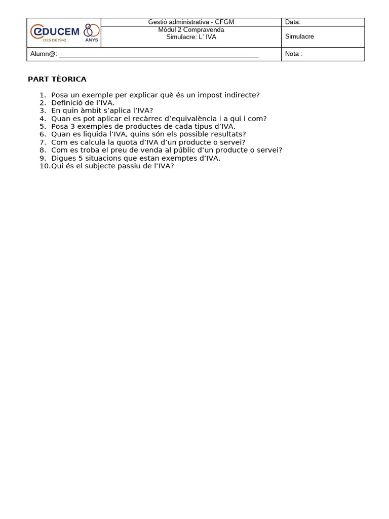 Simulacre Teoria Tema IVA | PDF