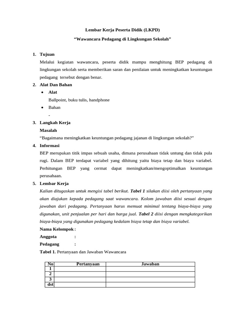 LKPD Bep | PDF