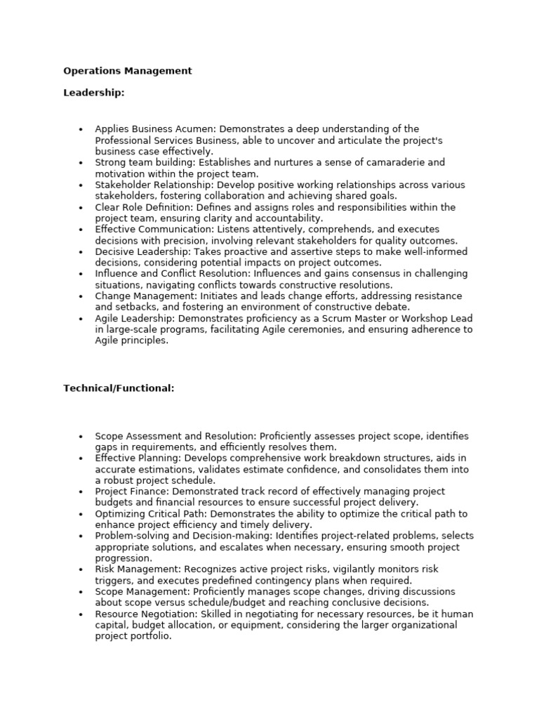 Operations Management Functions Pdf Leadership Agile Software Development