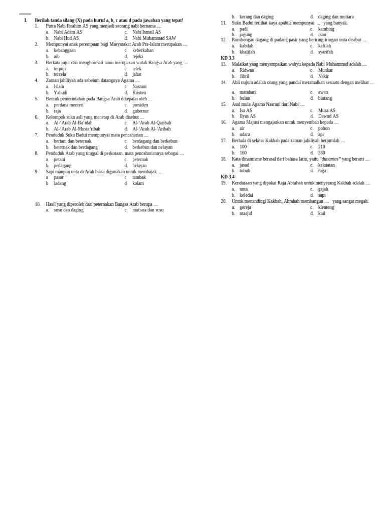 PAS SKI Kls 3 MI Soal Dan Kunci Jawaban | PDF