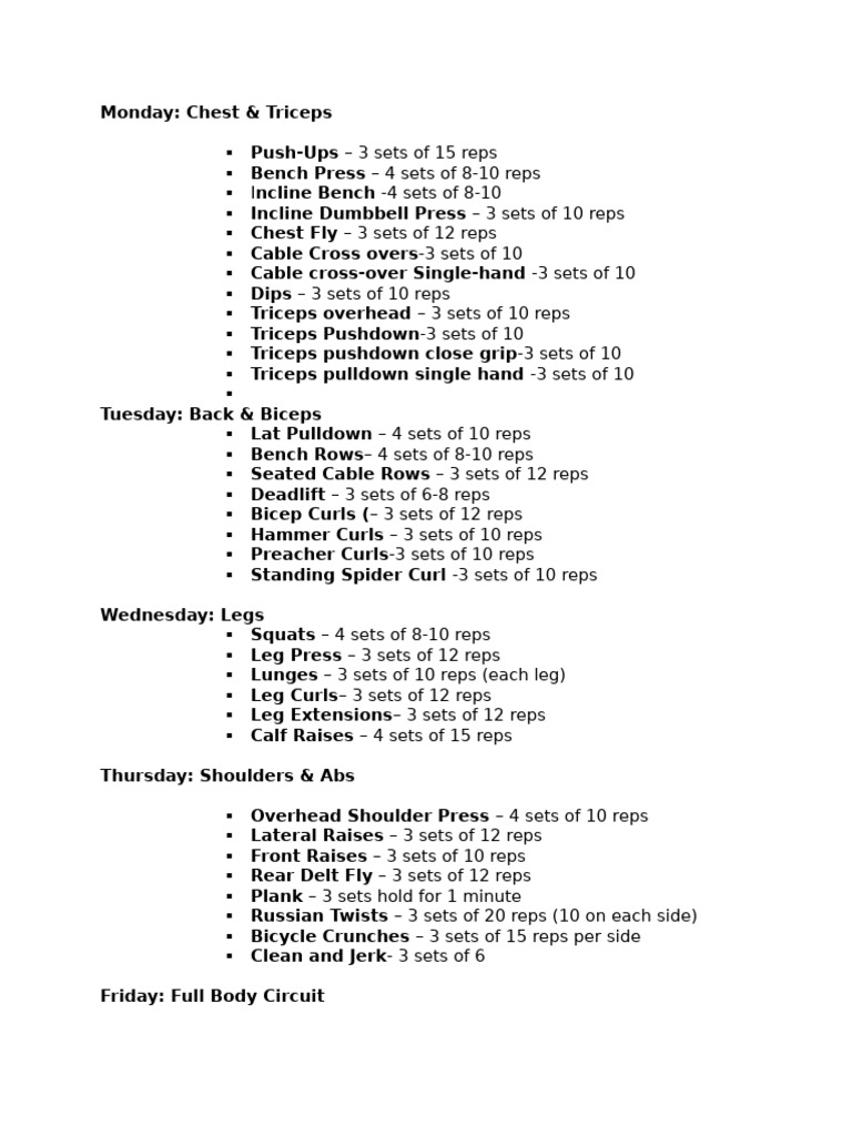 Weekly Workout Plan: Strength & Cardio | PDF