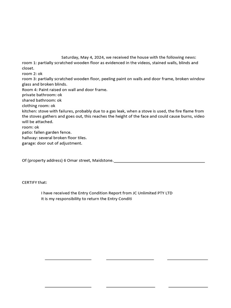 Received Condition Report Firmado | PDF