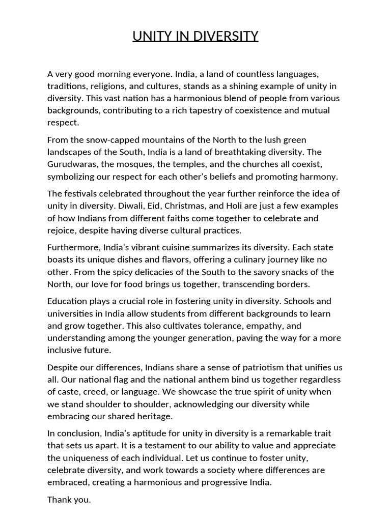 Unity in Diversity | PDF