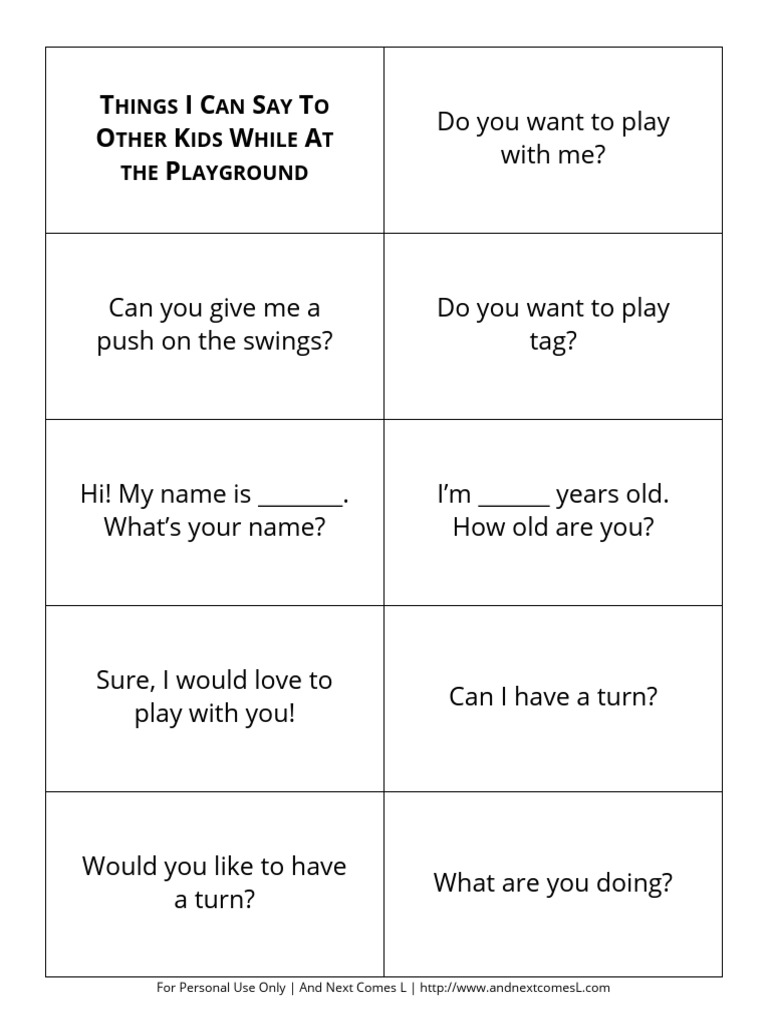 Playground Conversation Starters for Kids | PDF