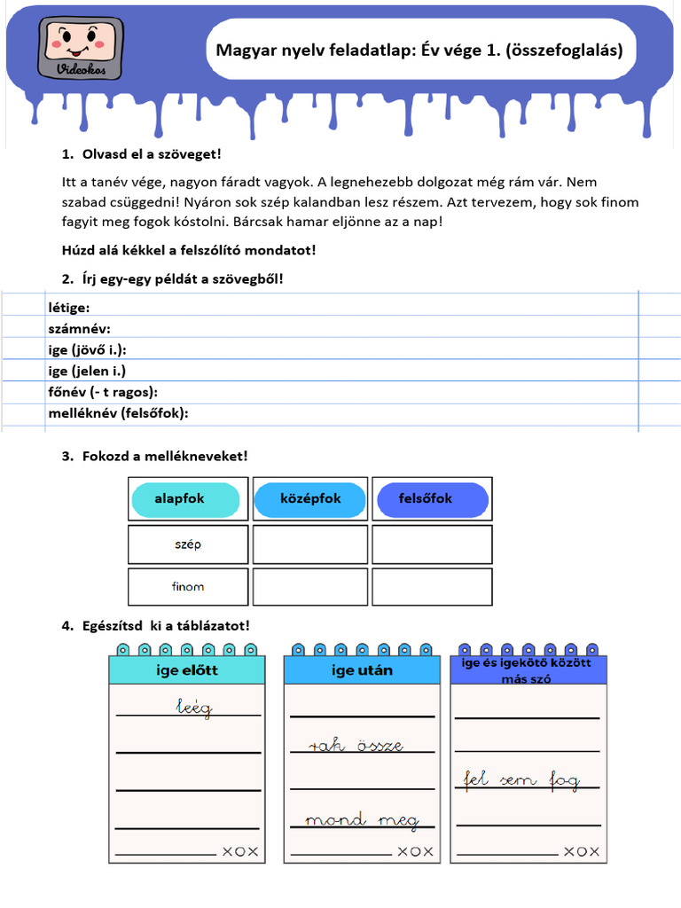 Magyar Nyelv Feladatlap 1 | PDF