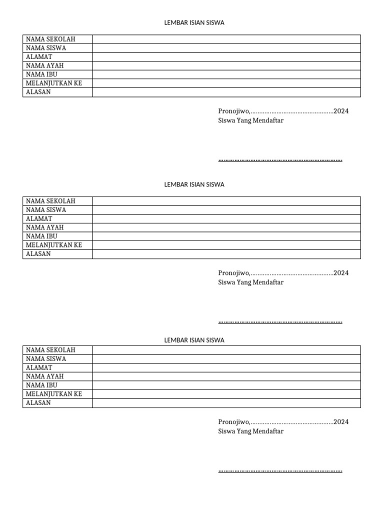 Lembar Isian Siswa | PDF
