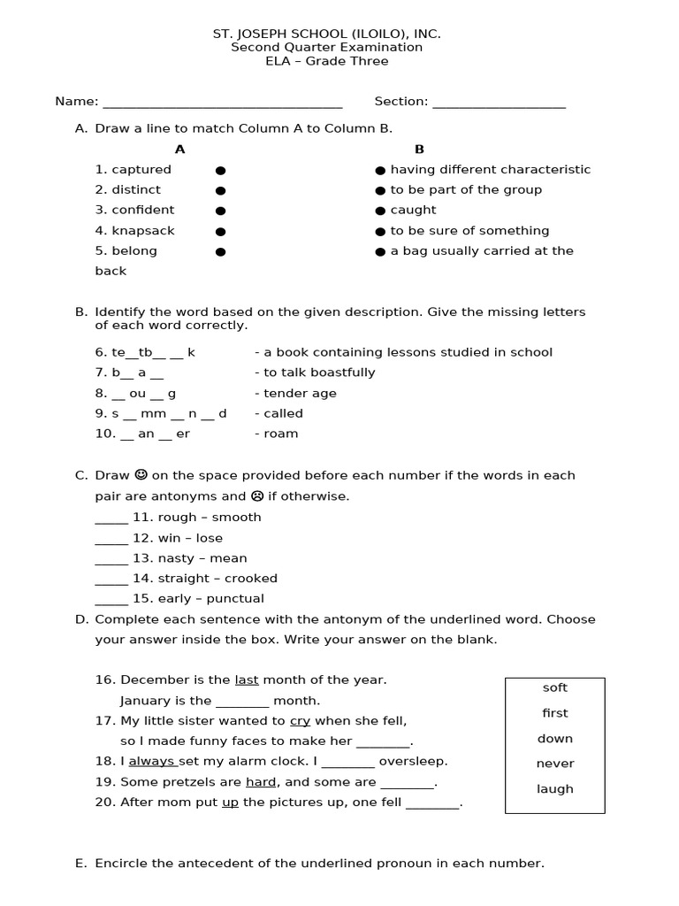 Grade 3 ELA Second Quarter Exam | PDF | Linguistic Morphology | Linguistics