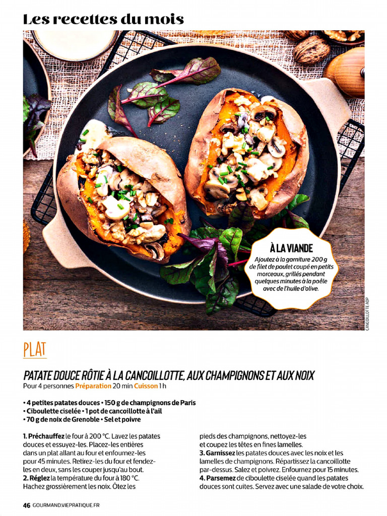 Patate Douce Rotie Concoillotte-Champignons & Noix | PDF