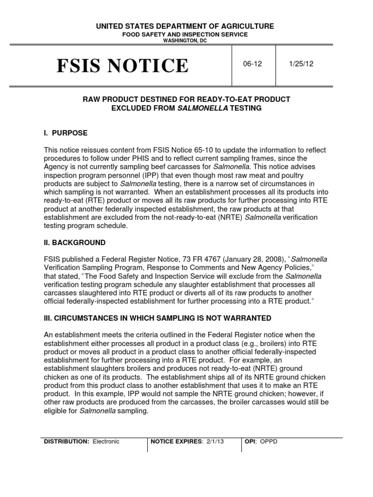 Fsis Notice: United States Department of Agriculture | PDF | Hazard ...
