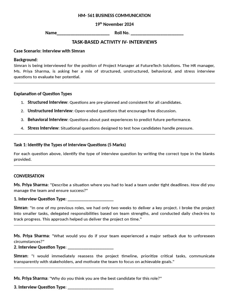 The Interview at FutureTech Solutions TASK IV | PDF | Psychological Concepts | Organizational ...