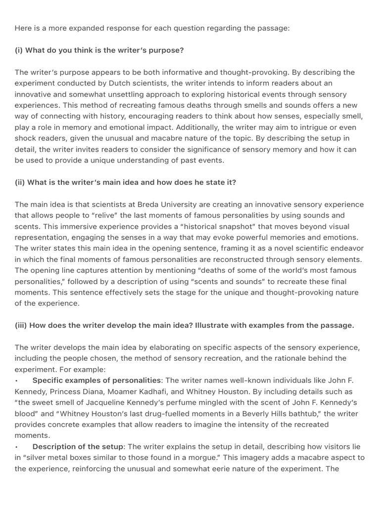 Here Is A More Expanded Response For Each Question Regarding The ...