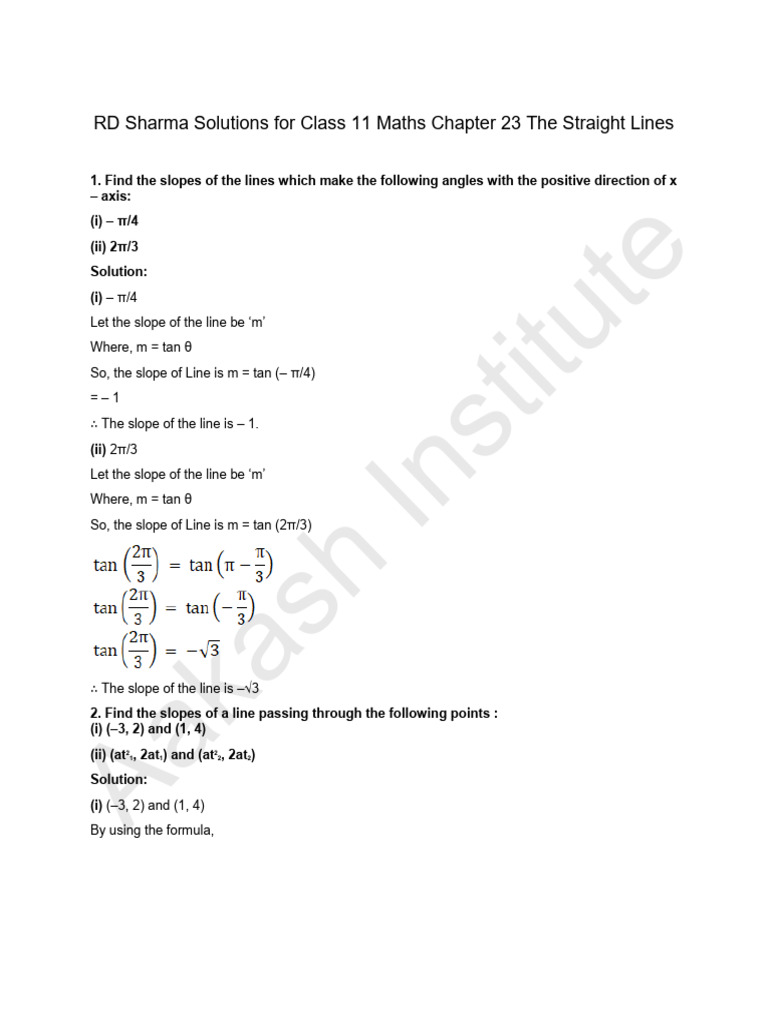 Class 11 Maths: Straight Lines | PDF | Coordinate System | Slope