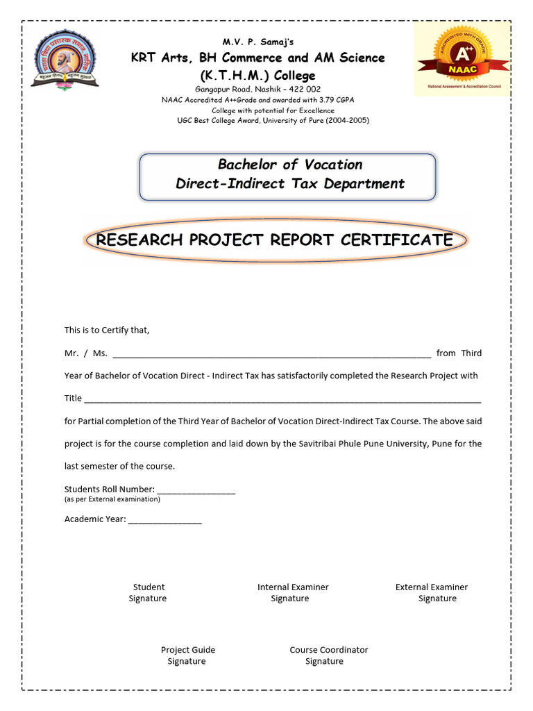 Research Project Report Certificate | PDF