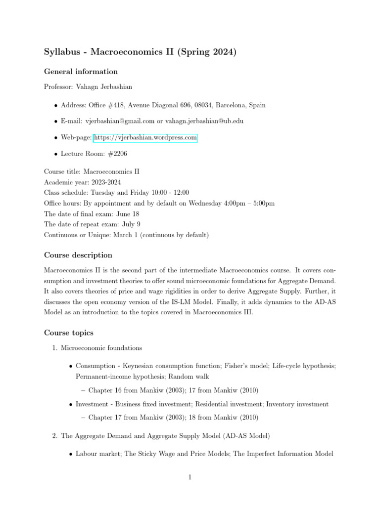 Syllabus Macroeconomics II | PDF | Macroeconomics | Economics