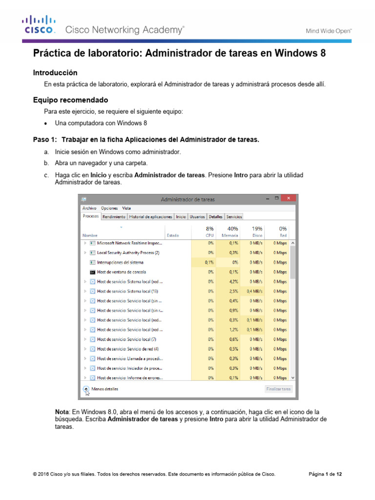 Laboratorio: Administrador de Tareas en Win 8 | PDF | Software del ...