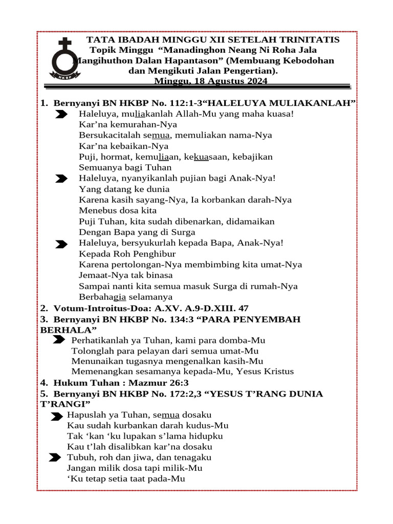 Tata Ibadah Minggu XII Trinitatis | PDF
