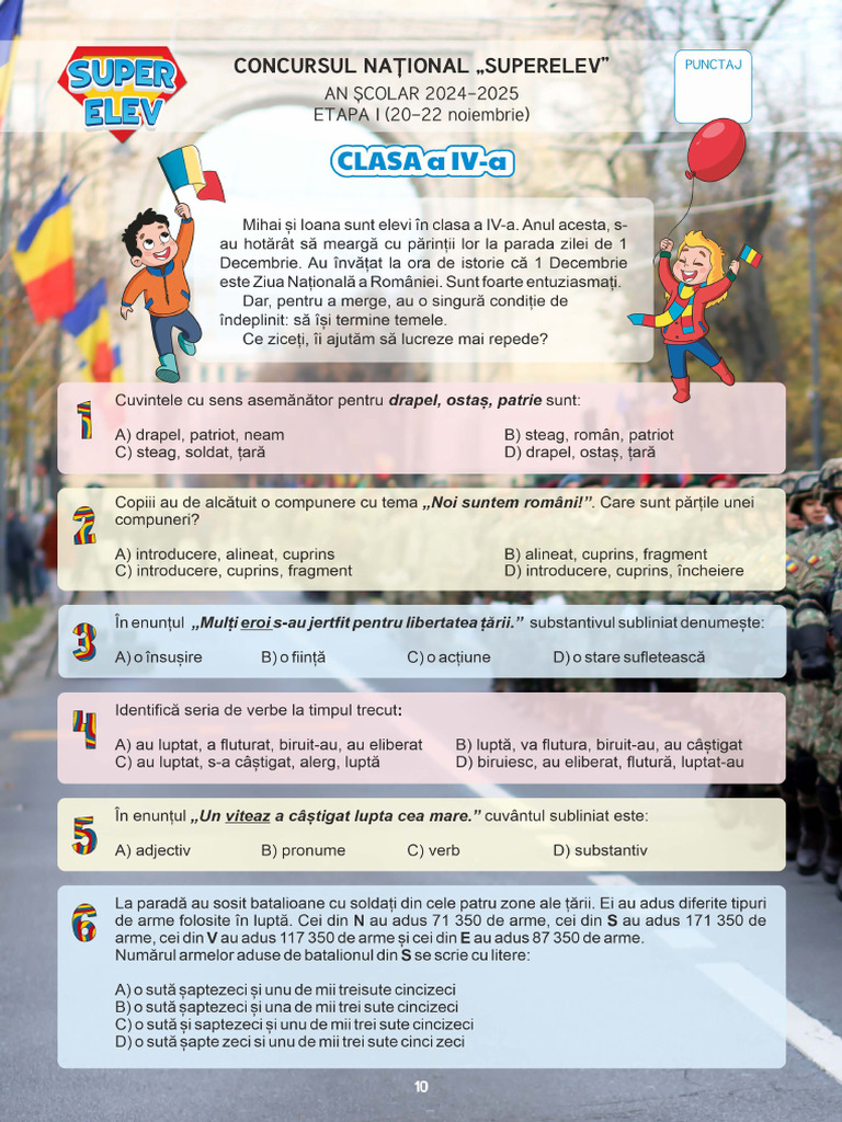 SUPERELEV 2024-2025, Etapa I, Clasa IV | PDF