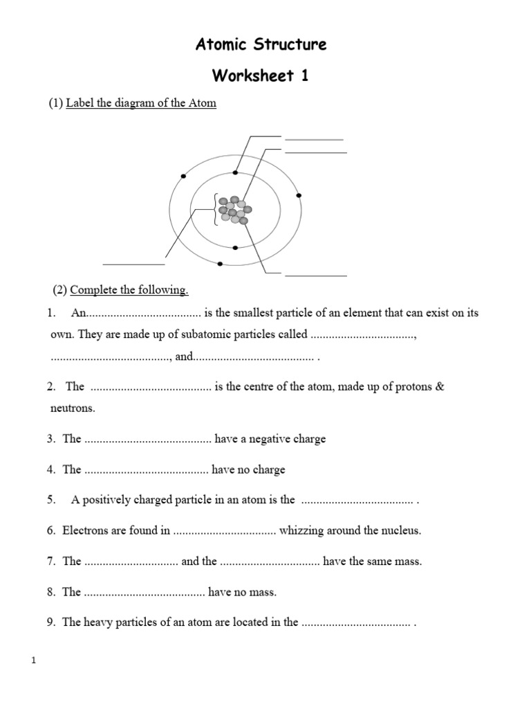 Atom Structure Worksheets - Pack | PDF | Atoms | Chemical Elements