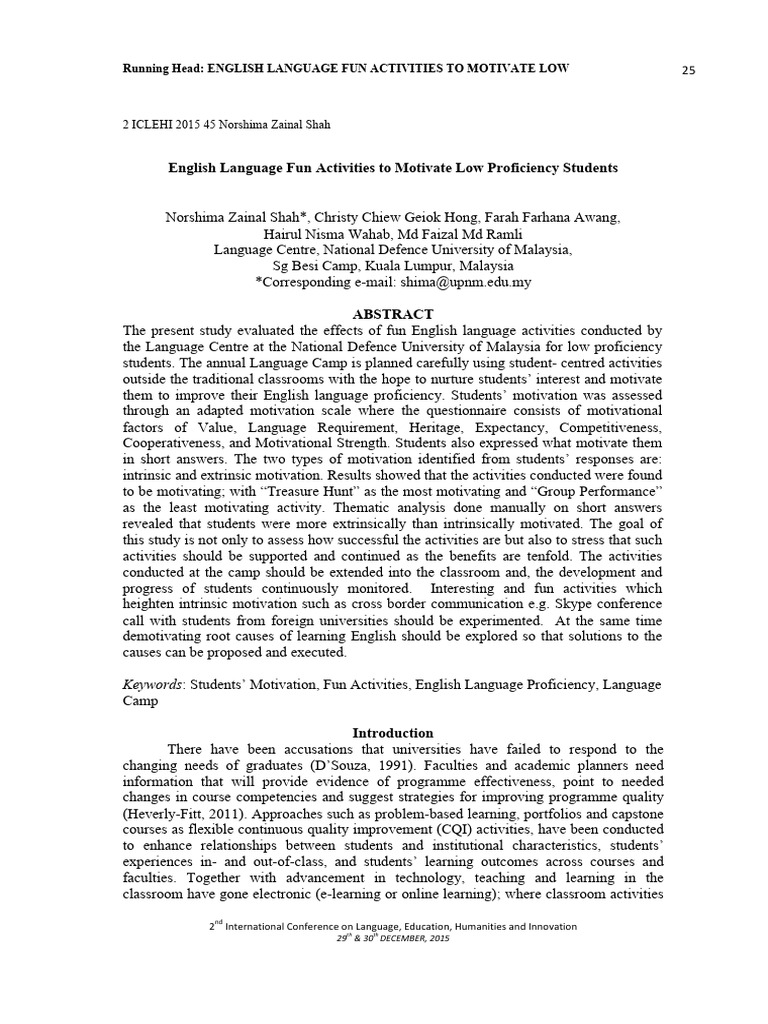 English Language Fun Activities To Motiv | PDF | Motivation | Motivational