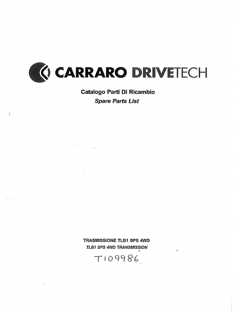 Carraro TLB1 SPS 4WD 4SW T109986 Gearbox (398623) | PDF | Manufactured ...