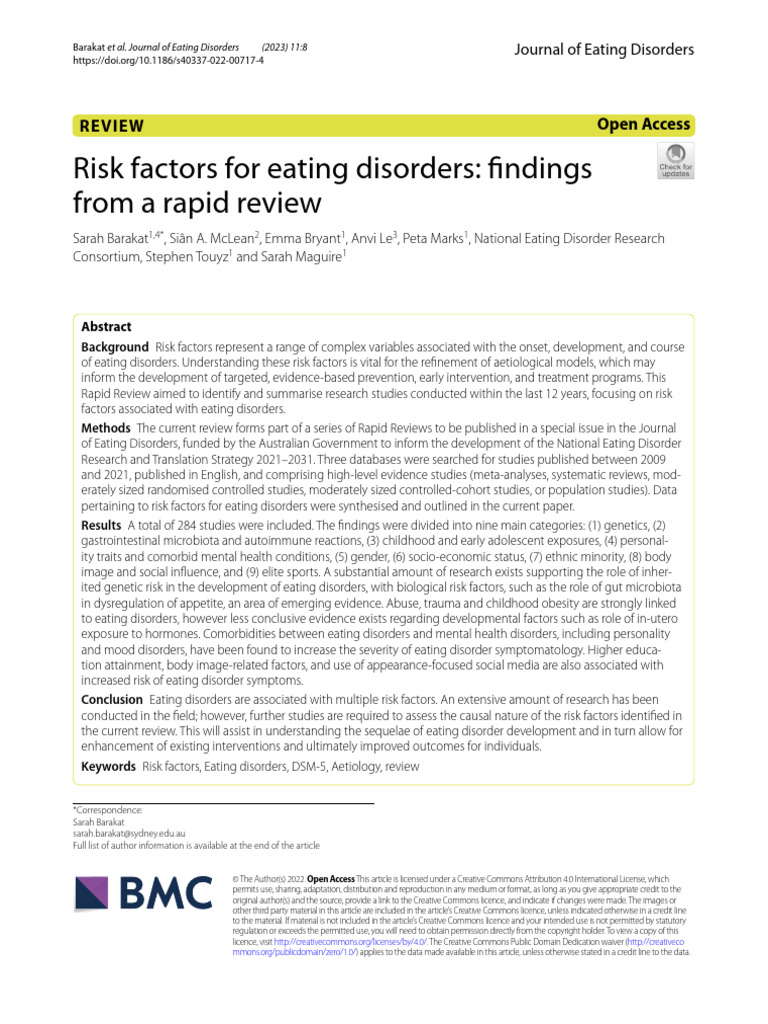 Risk Factors For Eating Disorders, Findings From A Rapid Review 2022 ...