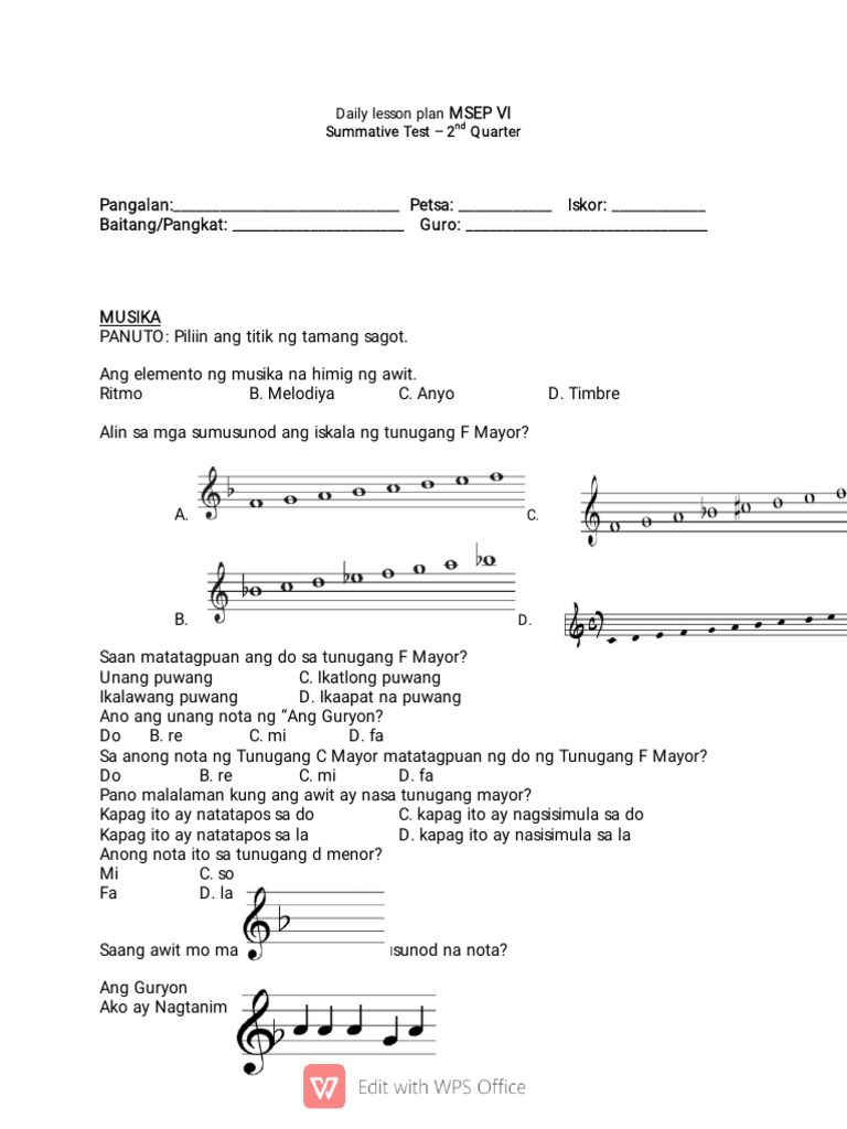 Periodical Test With Tos | PDF
